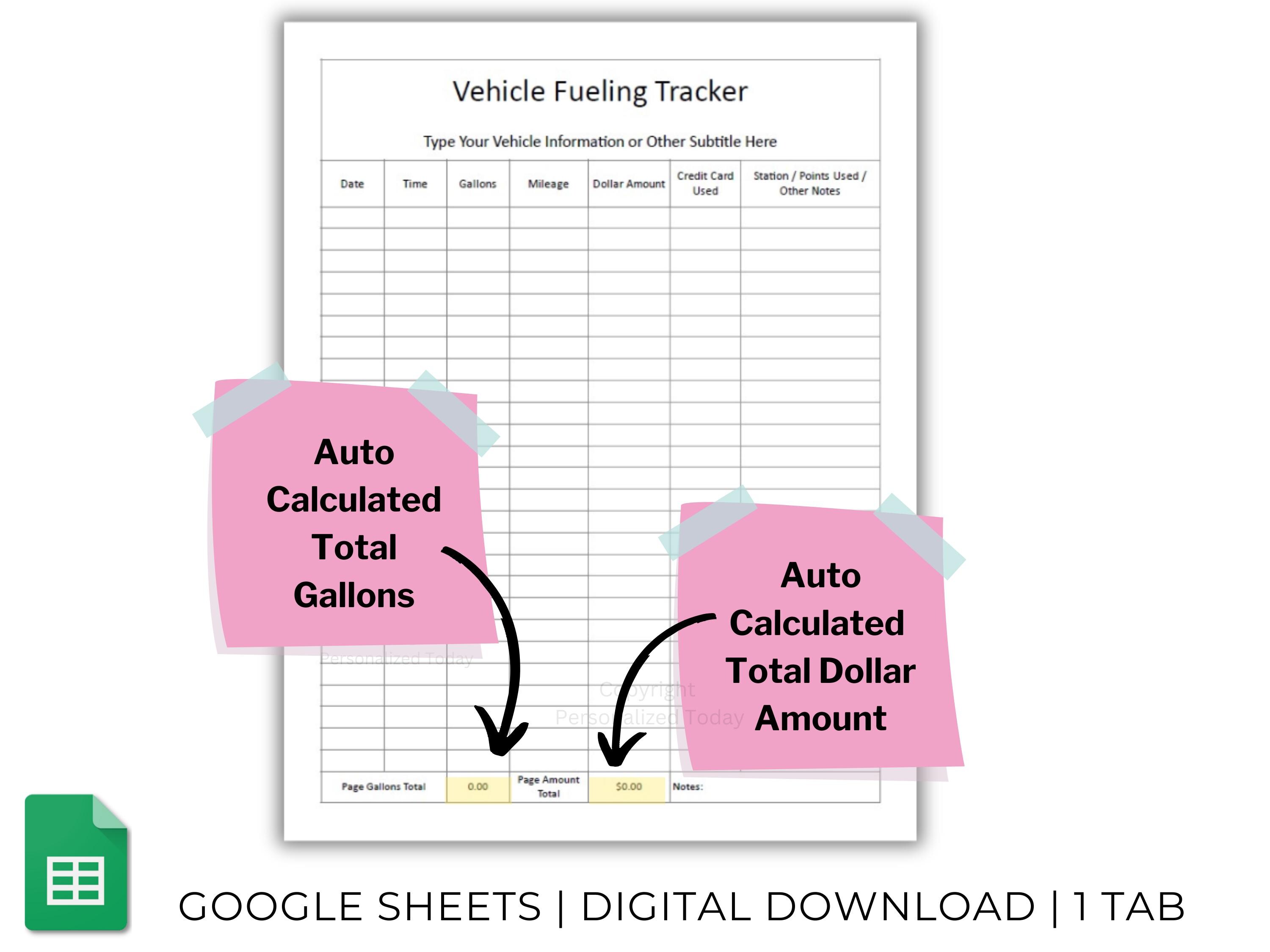 Gas Spending Tracker - Vehicle Fueling Record - Text Editable Google ...