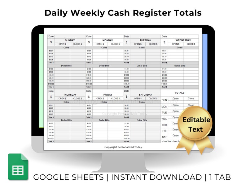 Weekly Cash Register Count Breakdown Template With Blank Dates Google ...