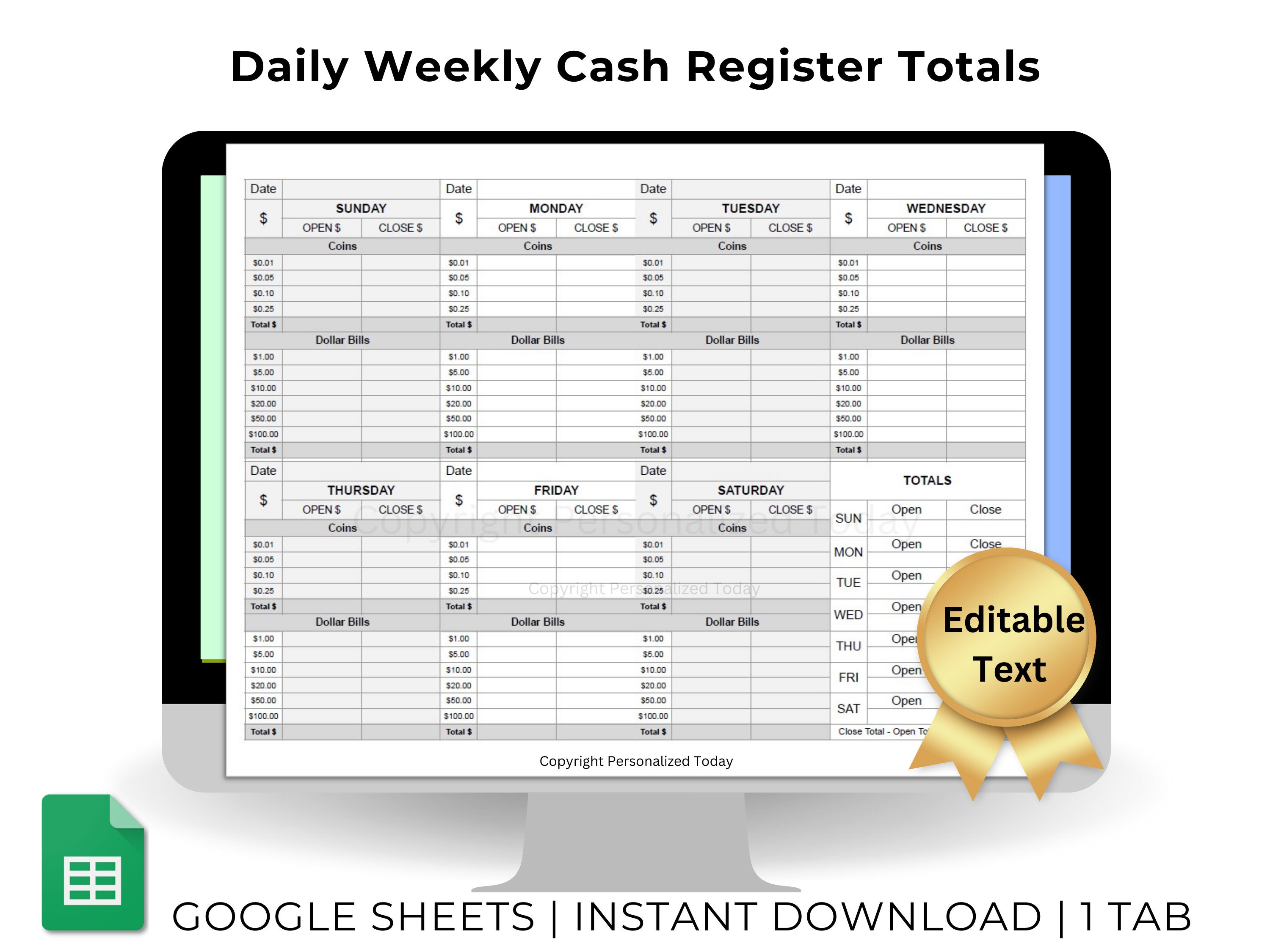 Weekly Cash Register Count Breakdown Template With Blank Dates Google ...