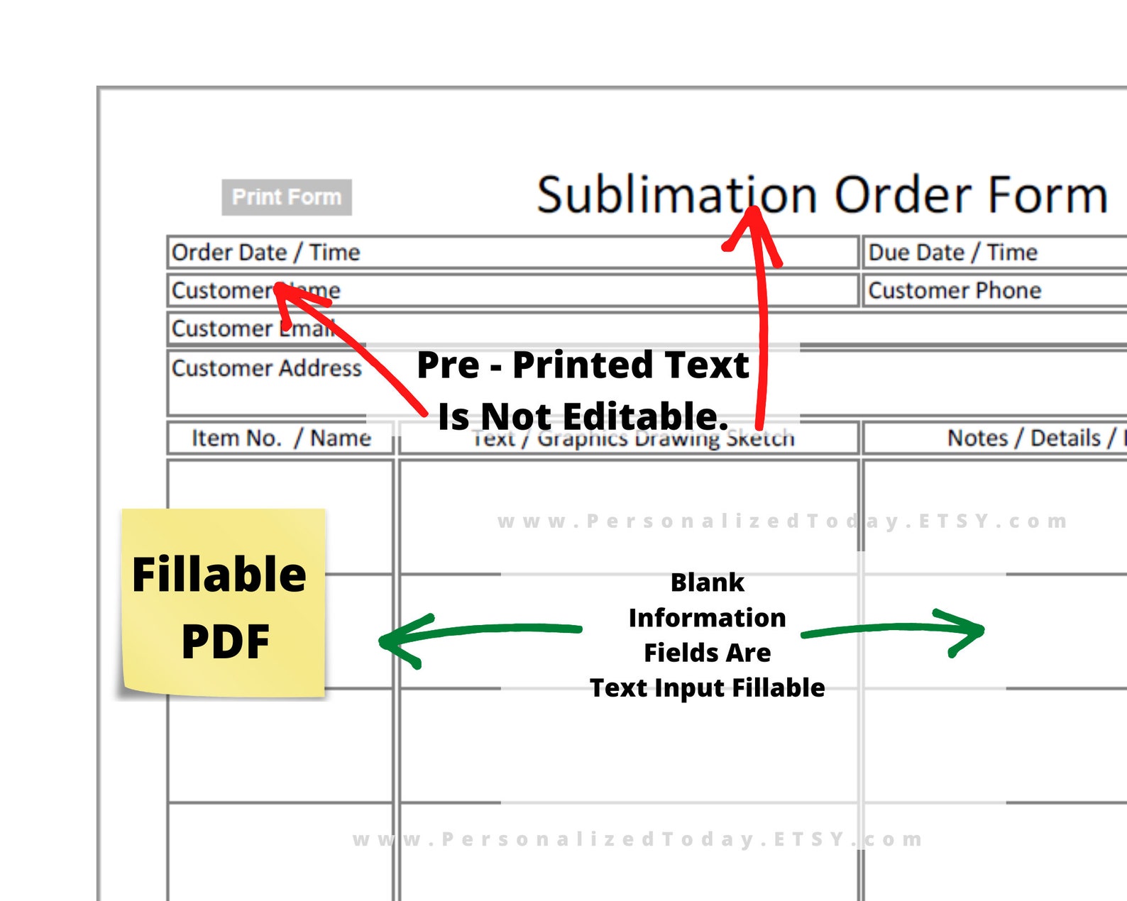 Sublimation Order Form Fillable and Print and Write PDF Files - Etsy