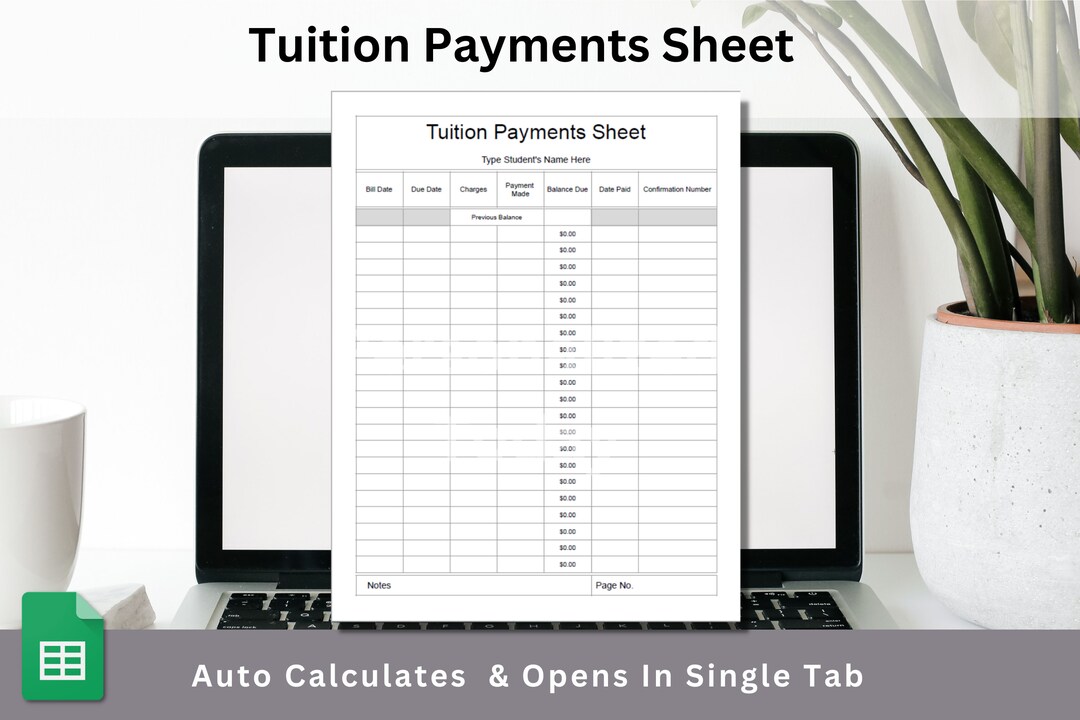 Google Sheets Tuition Payments Tracker - Student Tuition Amounts Due ...