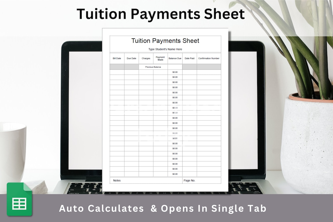 Tuition Payments Tracking Sheet Google Sheets Editable Spreadsheet ...