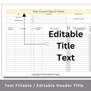 Google Sheets Kids Church Sign in Sheet Template Text Fillable / Text ...