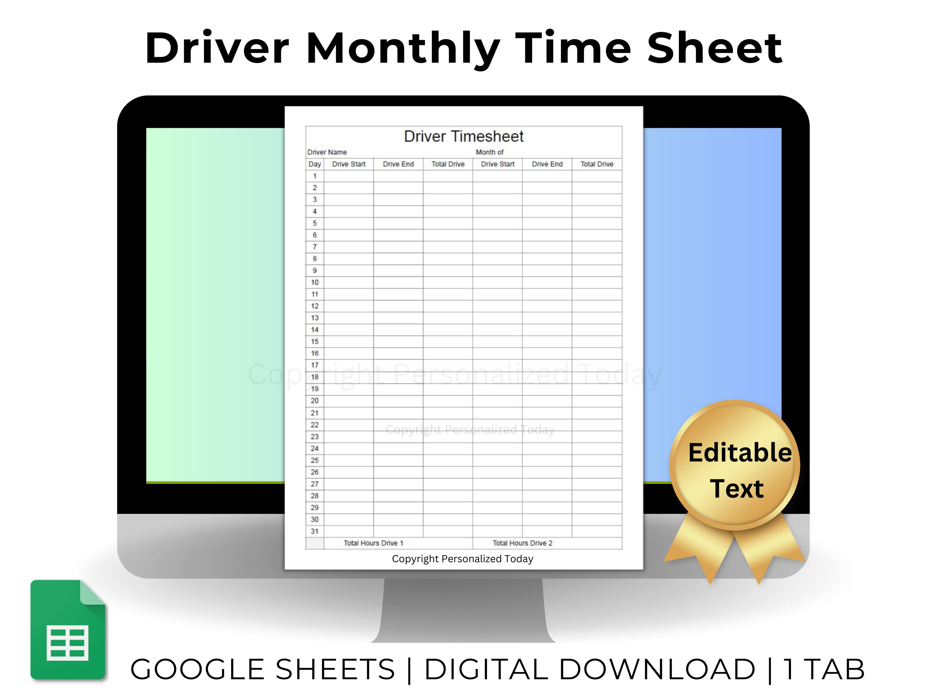 Google Sheets Monthly Driver Time Sheet Template Employee Hours ...