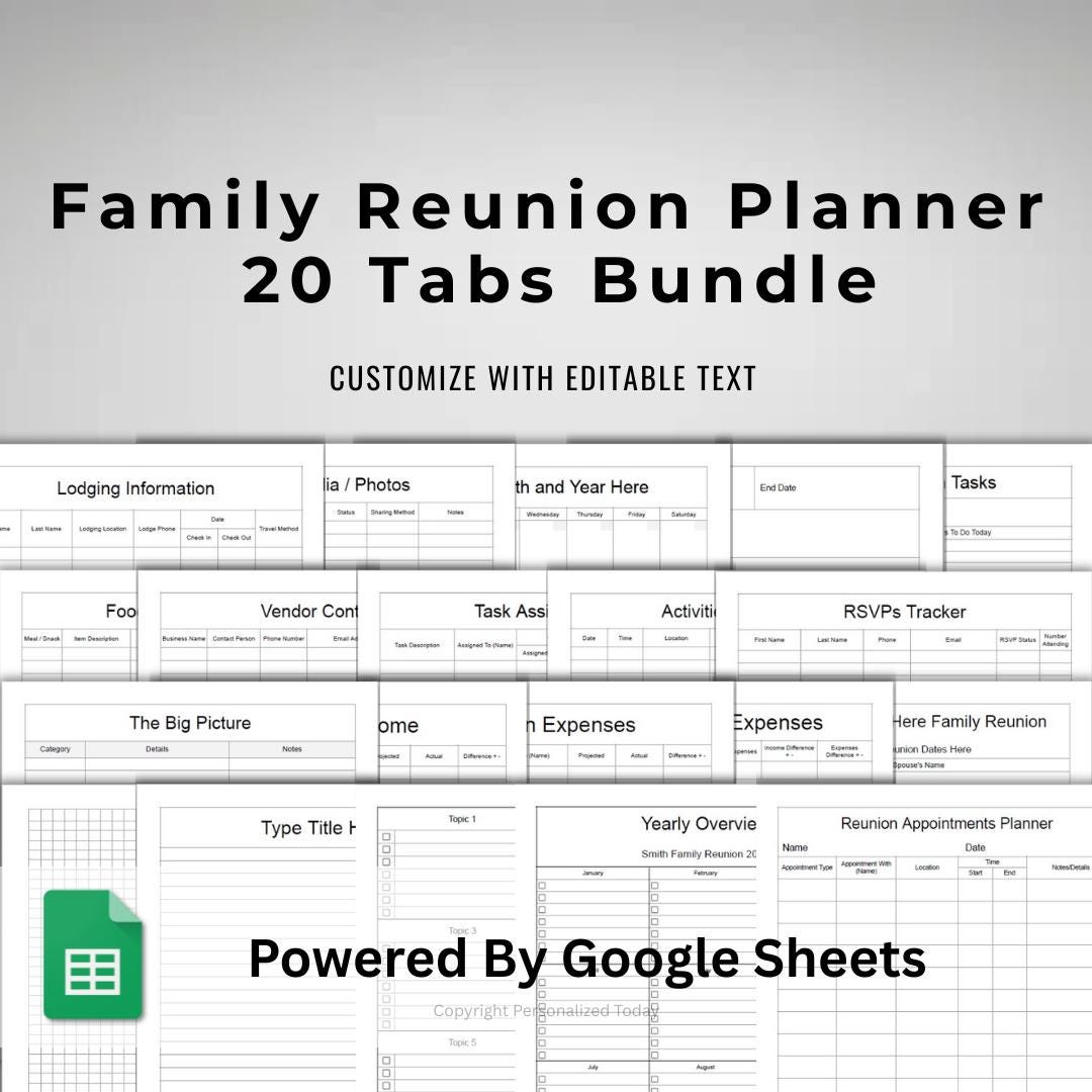 Family Reunion Organizer - Google Sheets Templates Bundle – 20 Editable ...
