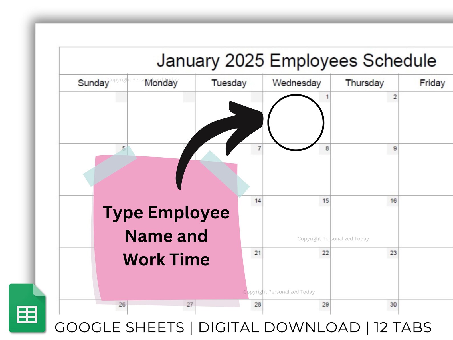 Google Sheets Employee Schedule Planner for 2025 - Monthly Calendar ...