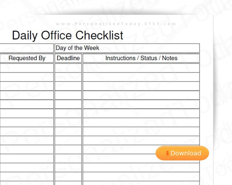 Daily Office Checklist Editable and Print and Write PDF Files | Etsy