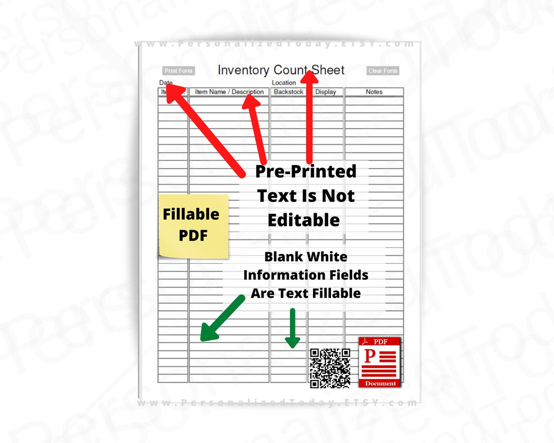 Backstock and Display Inventory Count Sheet Fillable and | Etsy