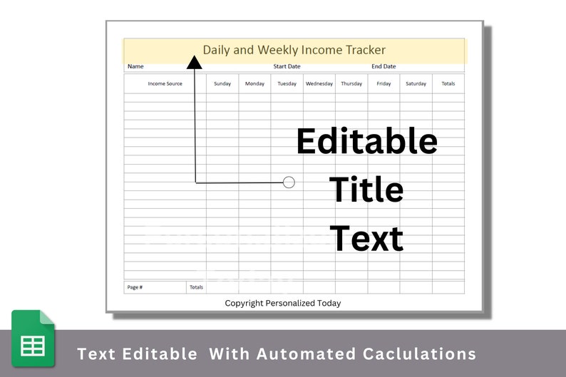 Daily Income Tracker With Weekly Totals Daily Revenue Log Google Sheets ...