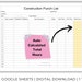 Construction Punch Out List Google Sheets Labor Hours and Tasks Form ...