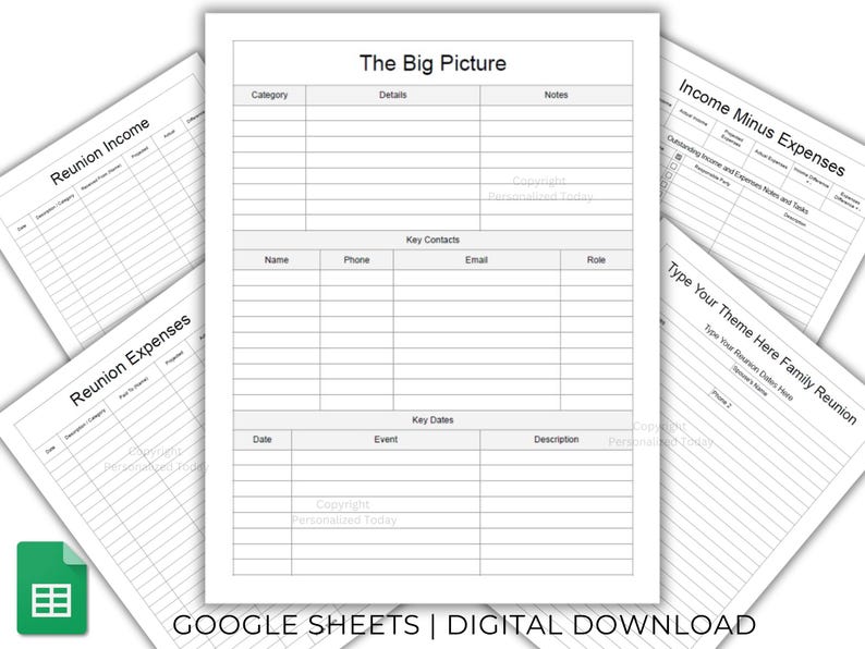Family Reunion Organizer - Google Sheets Templates Bundle – 20 Editable ...