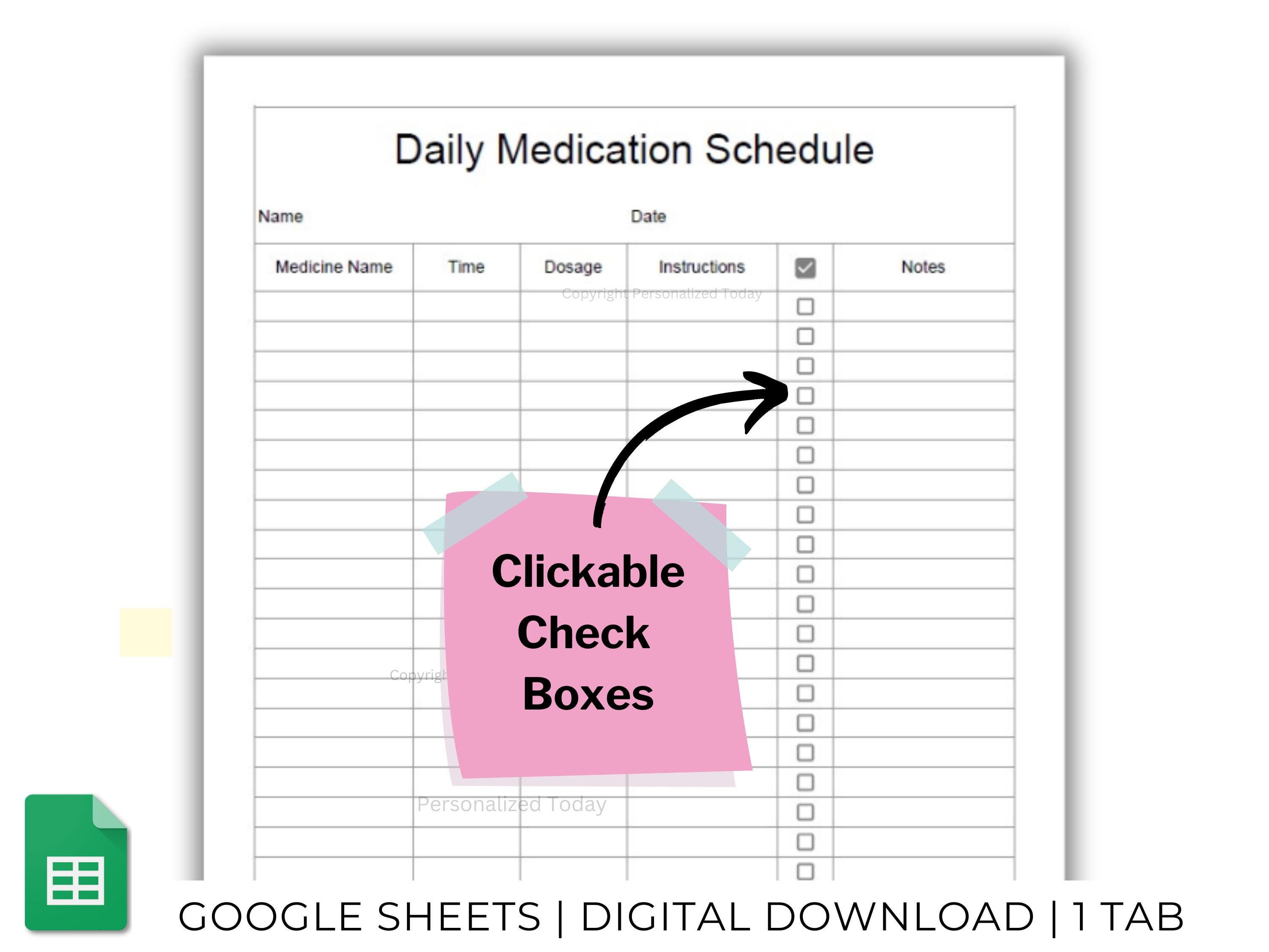Google Sheets Medication Tracker Log - Daily Medicine Schedule for ...