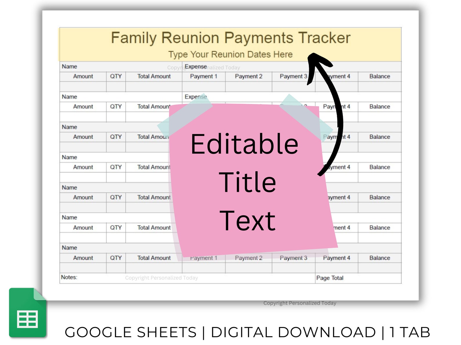 Family Reunion Split Payments Tracker Dues Owed and Money Paid Google ...