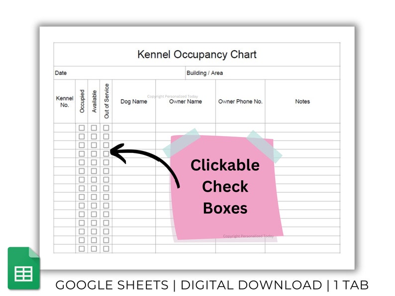 Daily Dog Kennel Occupancy and Availability Chart for Dog Sitting ...