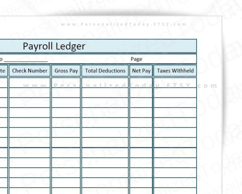 Payroll Ledger With Fillable Blank Text Fields Printable Etsy