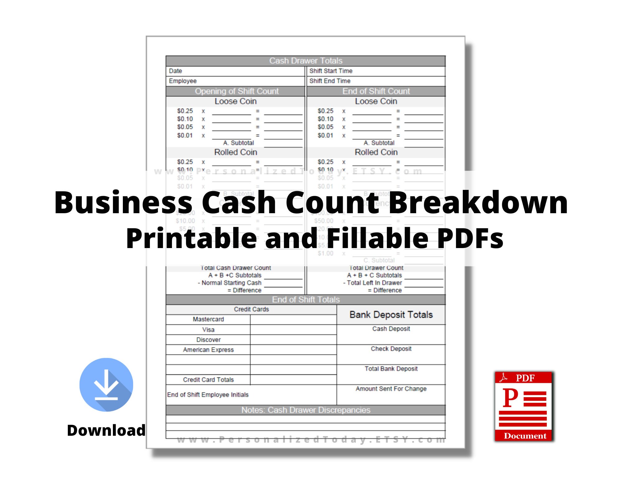 Printable Business Cash Register Drawer Count Breakdown Sheet Print And Printable Business Cash Register Drawer Count Breakdown Sheet Print And