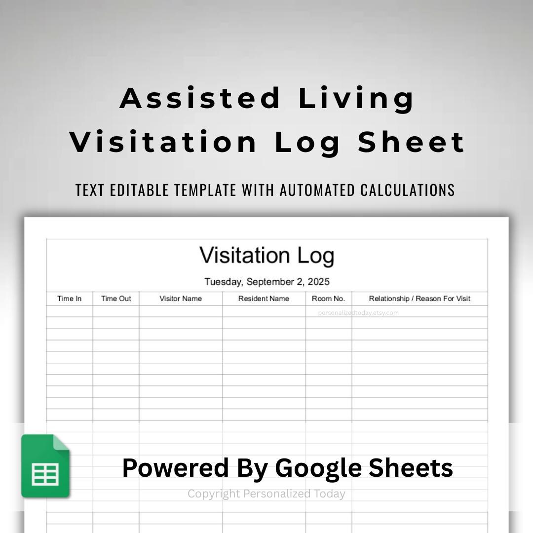 Assisted Living Visitors Sign in and Out Log - Editable Google Sheets ...