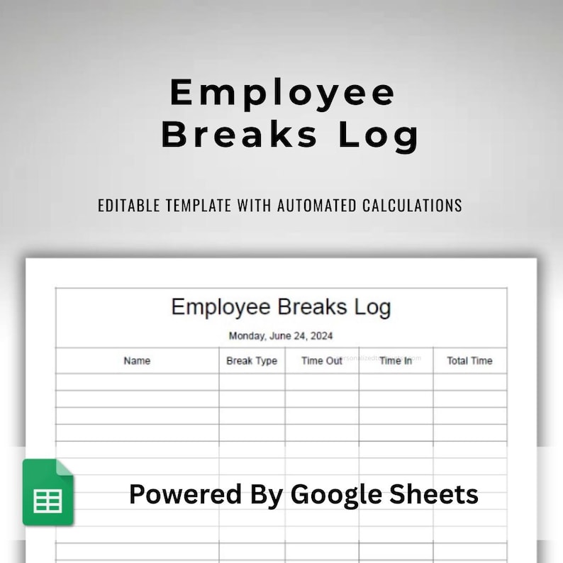 Employee Break Times Recording Sheet Staff Lunch Breaks Time Tracker ...
