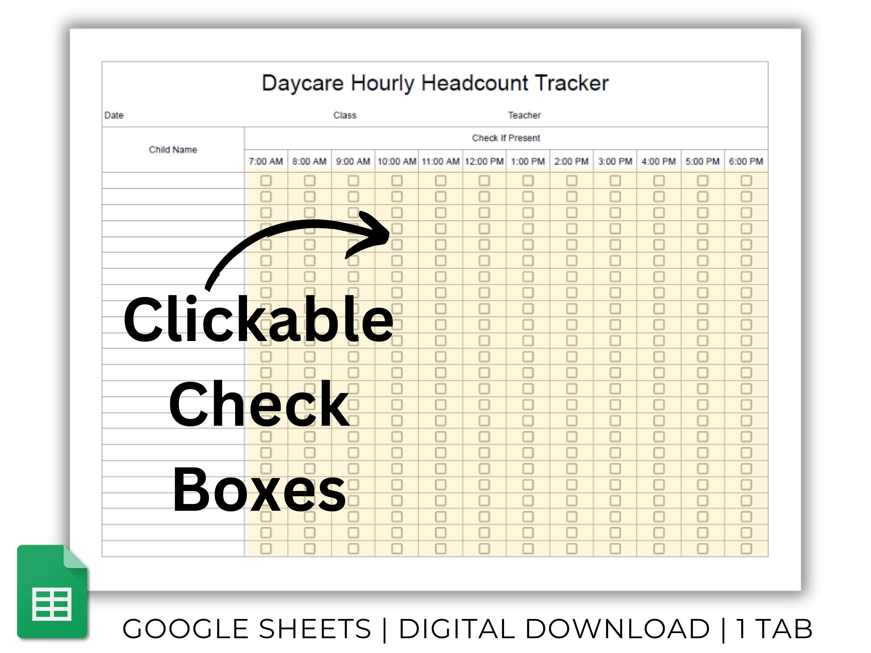 Google Sheets Daycare Hourly Head Count Tracker - Childcare Hourly ...