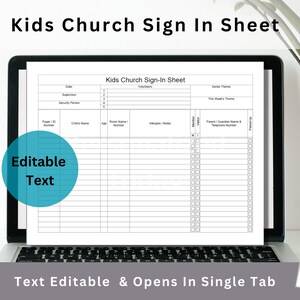 Google Sheets Kids Church Sign in Sheet Template Text Fillable / Text ...