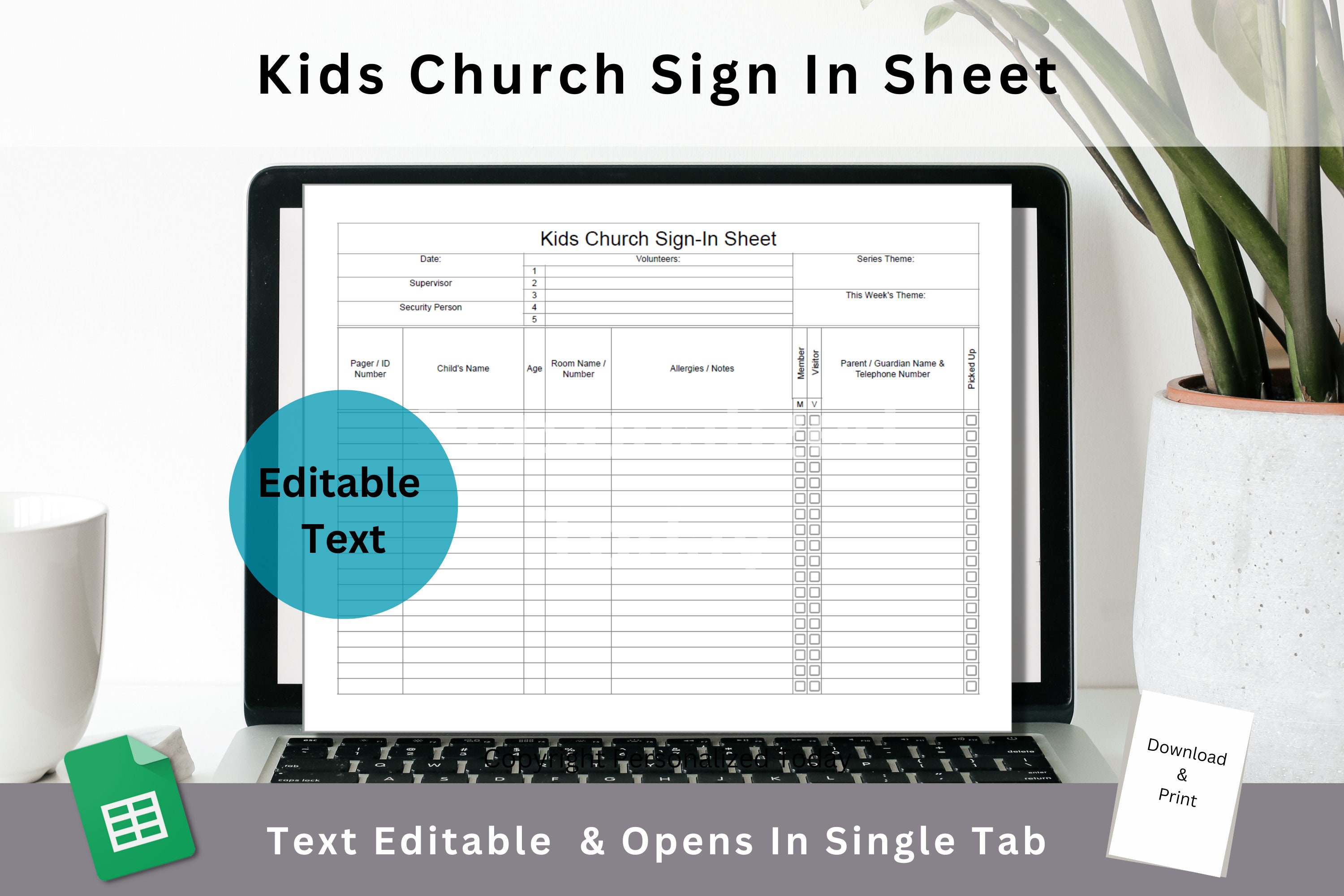 Google Sheets Kids Church Sign in Sheet Template Text Fillable / Text ...