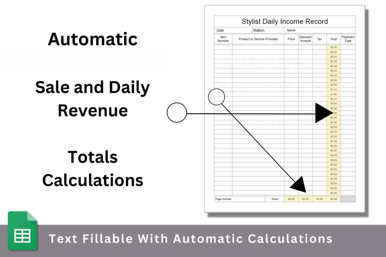 Hair Salon Sales Tracker Income Form for Hair Stylist Beauticians Daily ...