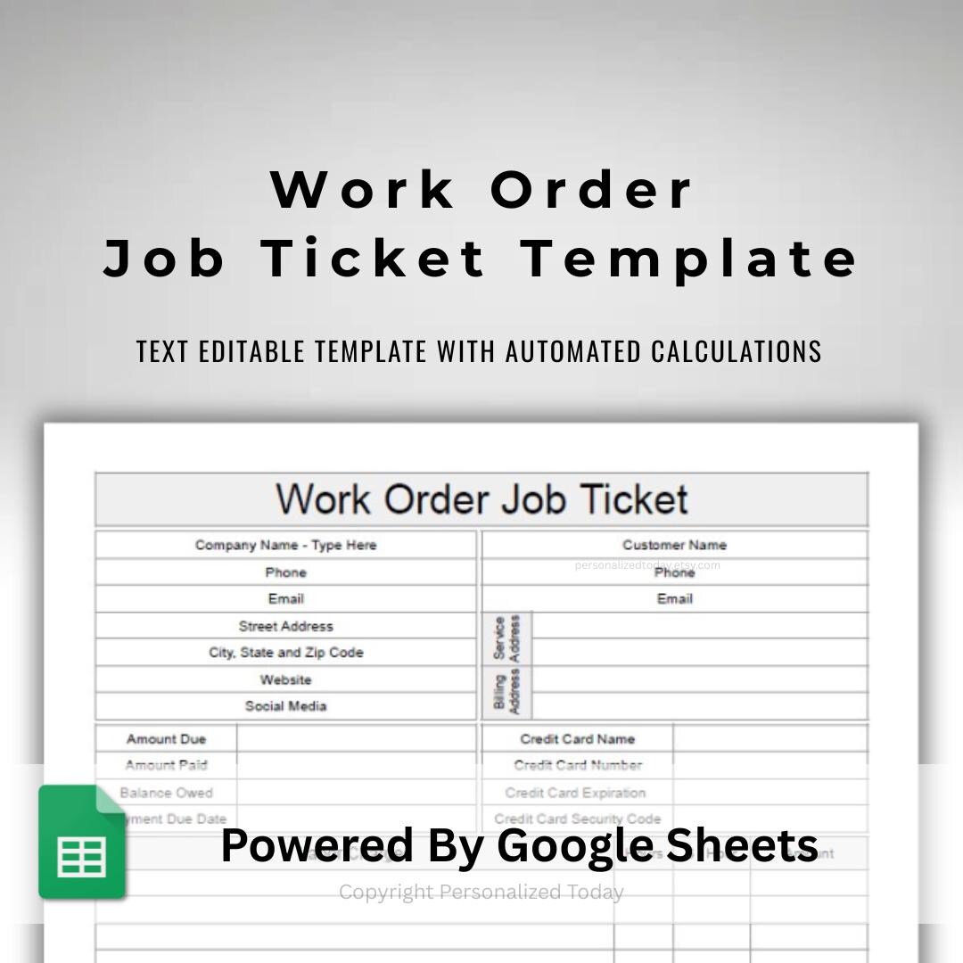 Google Sheets Work Order - Job Service Invoice - Maintenance Service ...