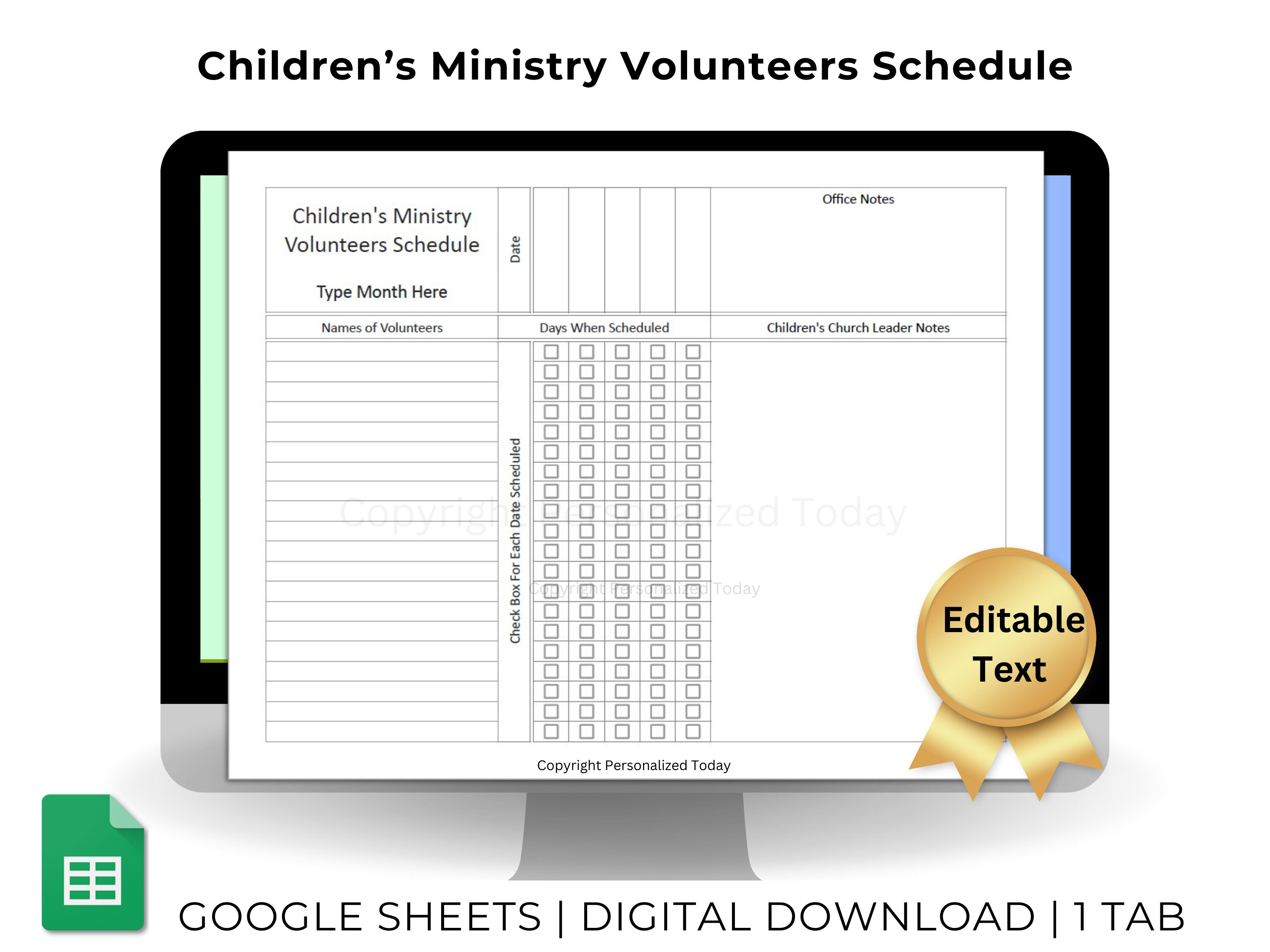 Children's Church Monthly Volunteers Schedule for Weekly Sunday School ...