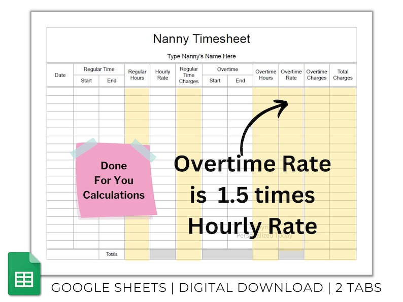Nanny Timesheet and Childcare Hours Payments Tracker Text Editable ...