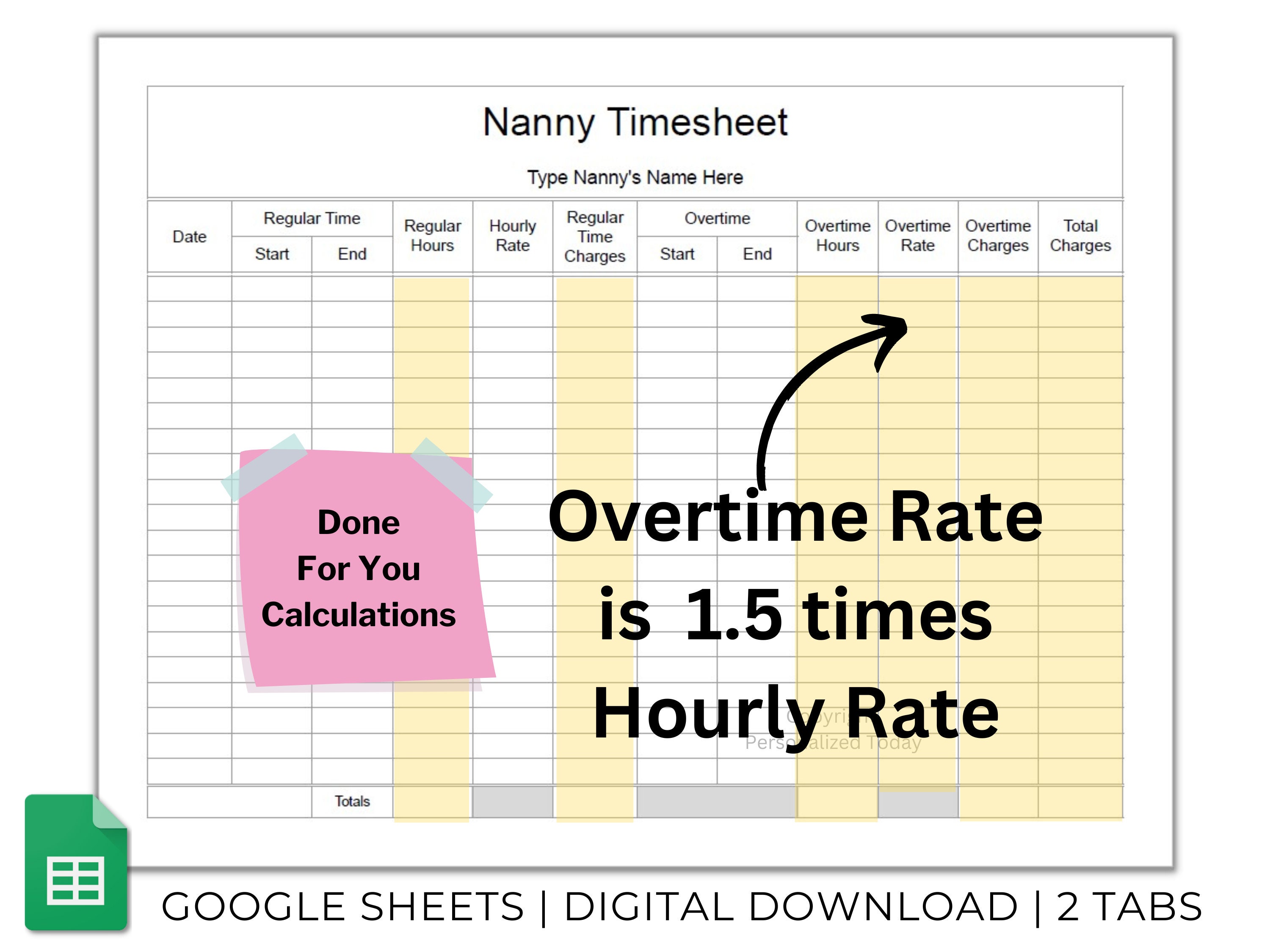 Nanny Timesheet and Childcare Hours Payments Tracker Text Editable ...