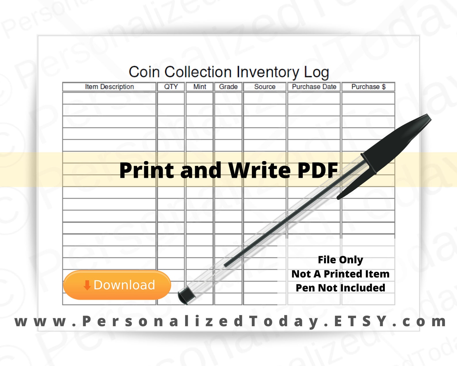 Coin Collection Inventory Log Print and Write and Fillable PDF - Etsy Coin Collection Inventory Log Print and Write and Fillable PDF - Etsy