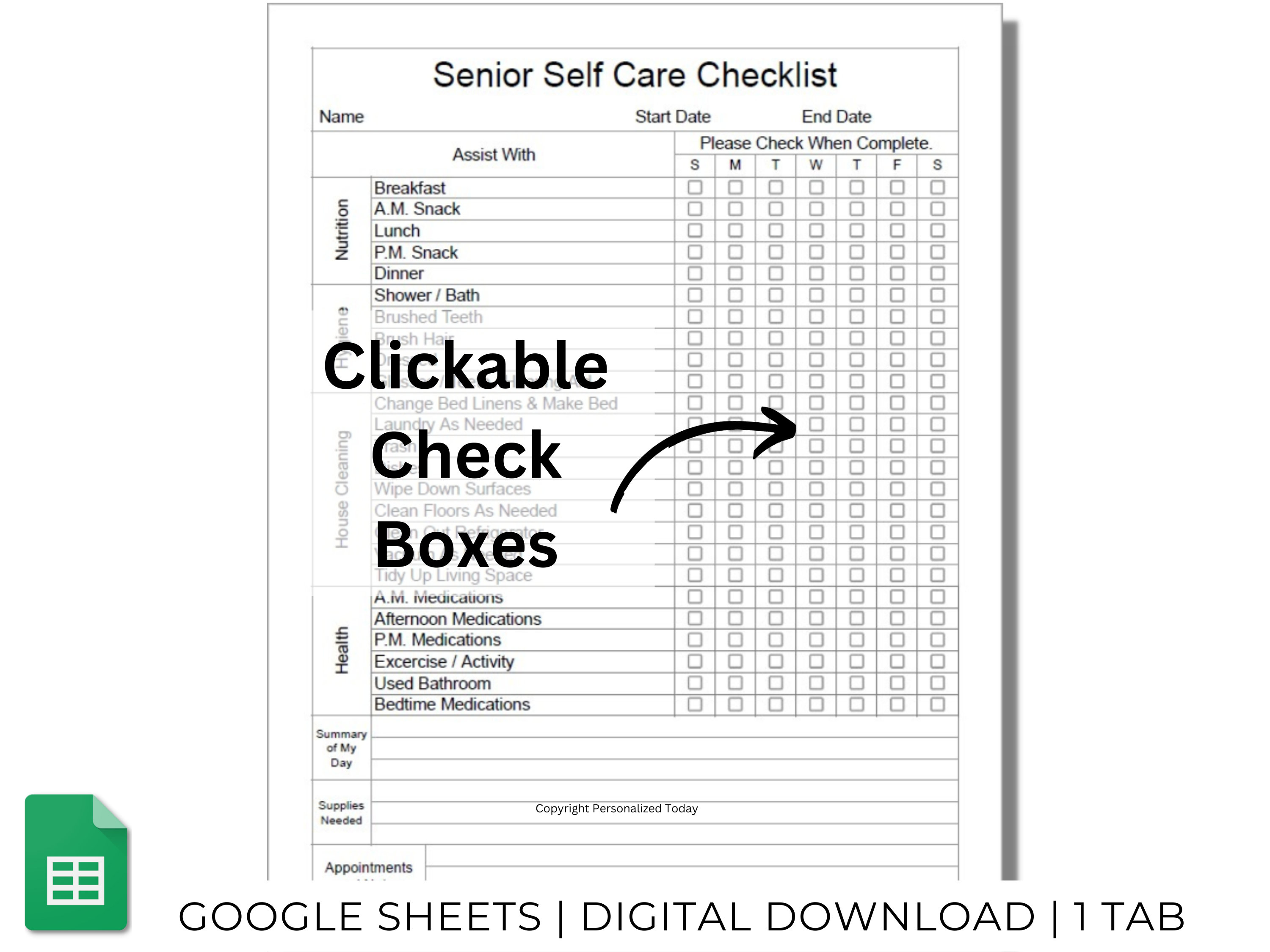 Independent Living Worksheet Google Sheets Template - Empower Your ...
