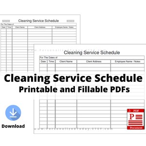 Cleaning Service Schedule Fillable and Print and Write PDF - Etsy