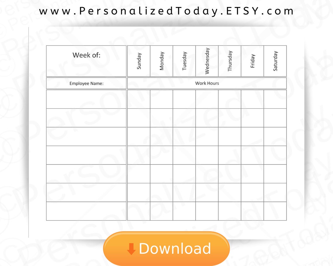 Printable Weekly Work Schedule Blank Undated PDF Digital - Etsy