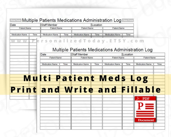 Multiple Patients Medication Log Printable and Fillable PDF | Etsy