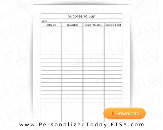 Office Supplies List Template