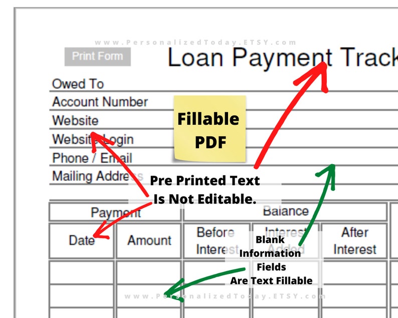 Printable Loan Payments Tracker Print and Write and Text Input - Etsy
