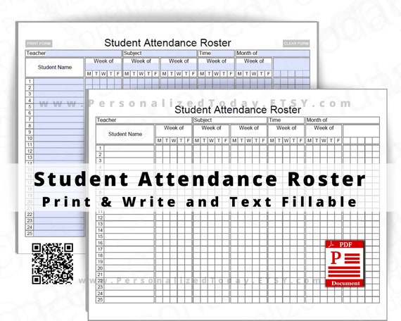 Student Attendance Roster PDF Digital Downloads US Letter Size - Etsy