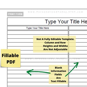 PDF Blank 2 Columns List Text Input Fillable and Print and - Etsy