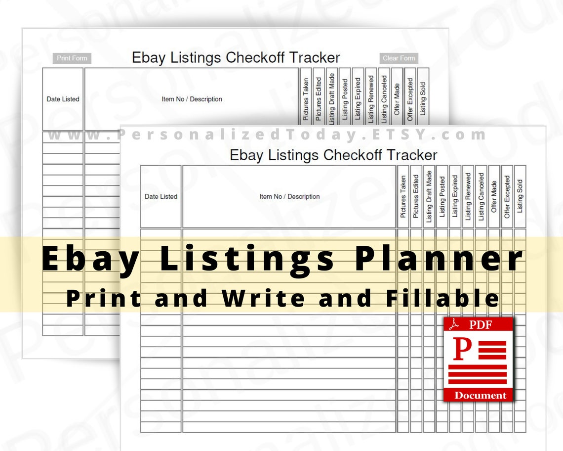 Ebay Listings Checkoff Tracker Fillable and Print and Write | Etsy