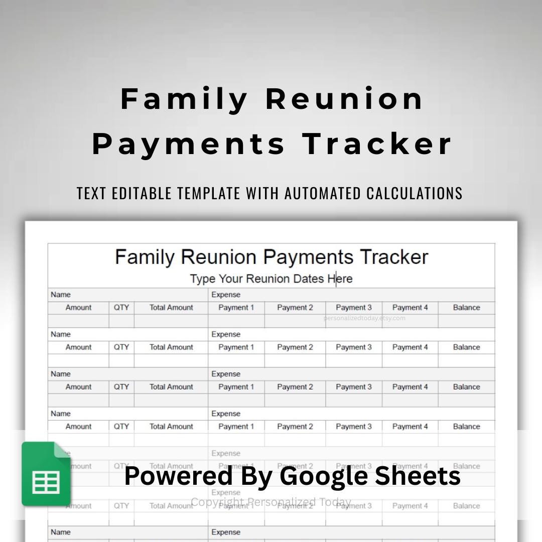 Family Reunion Split Payments Tracker Dues Owed and Money Paid Google ...