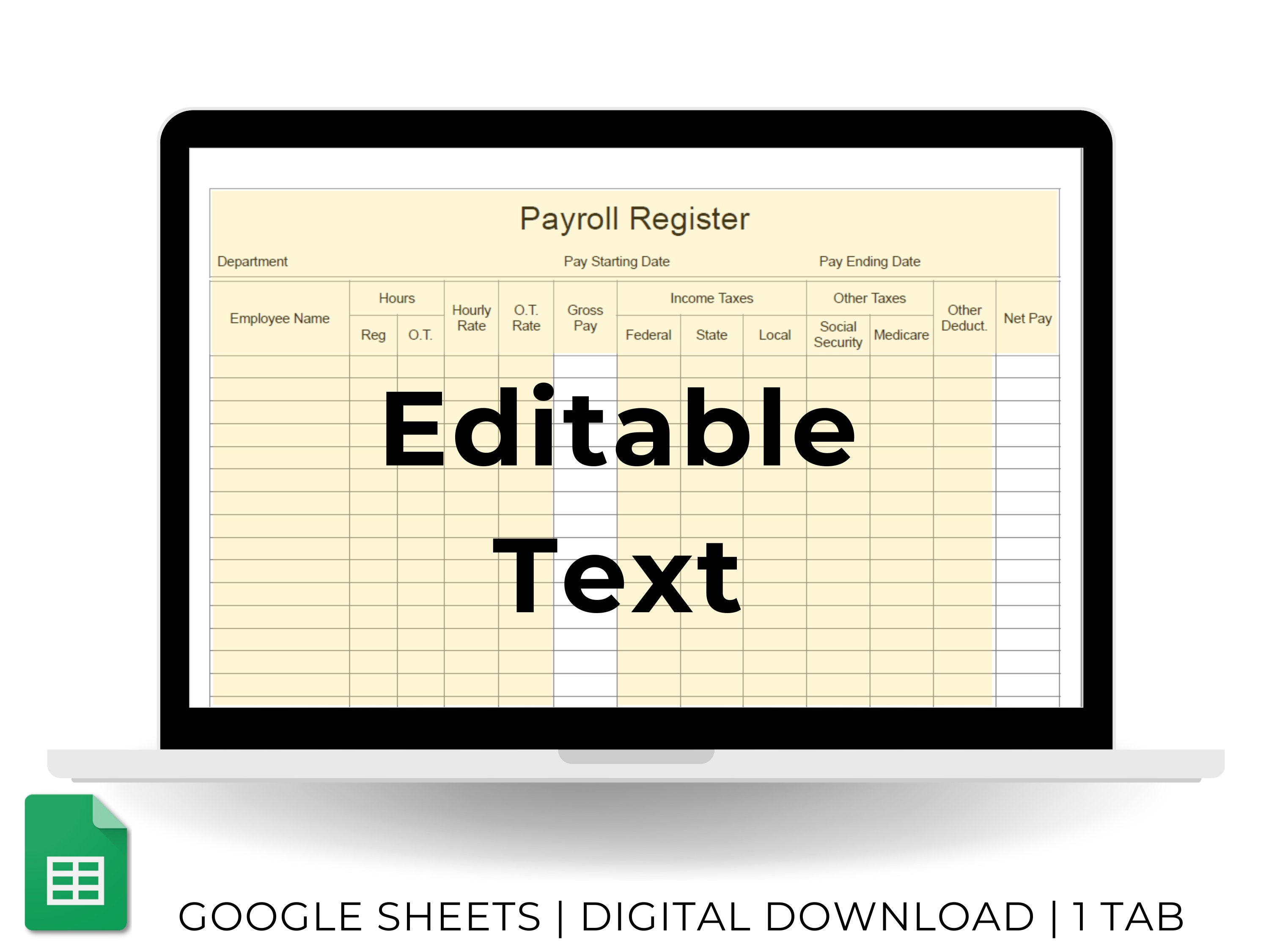 Google Sheets Payroll Register With Deductions Text Fillable / Text ...