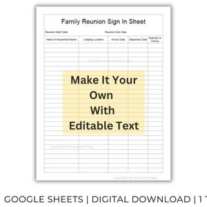Family Reunion Sign in Sheet Event Check in and Out Form Customizable ...