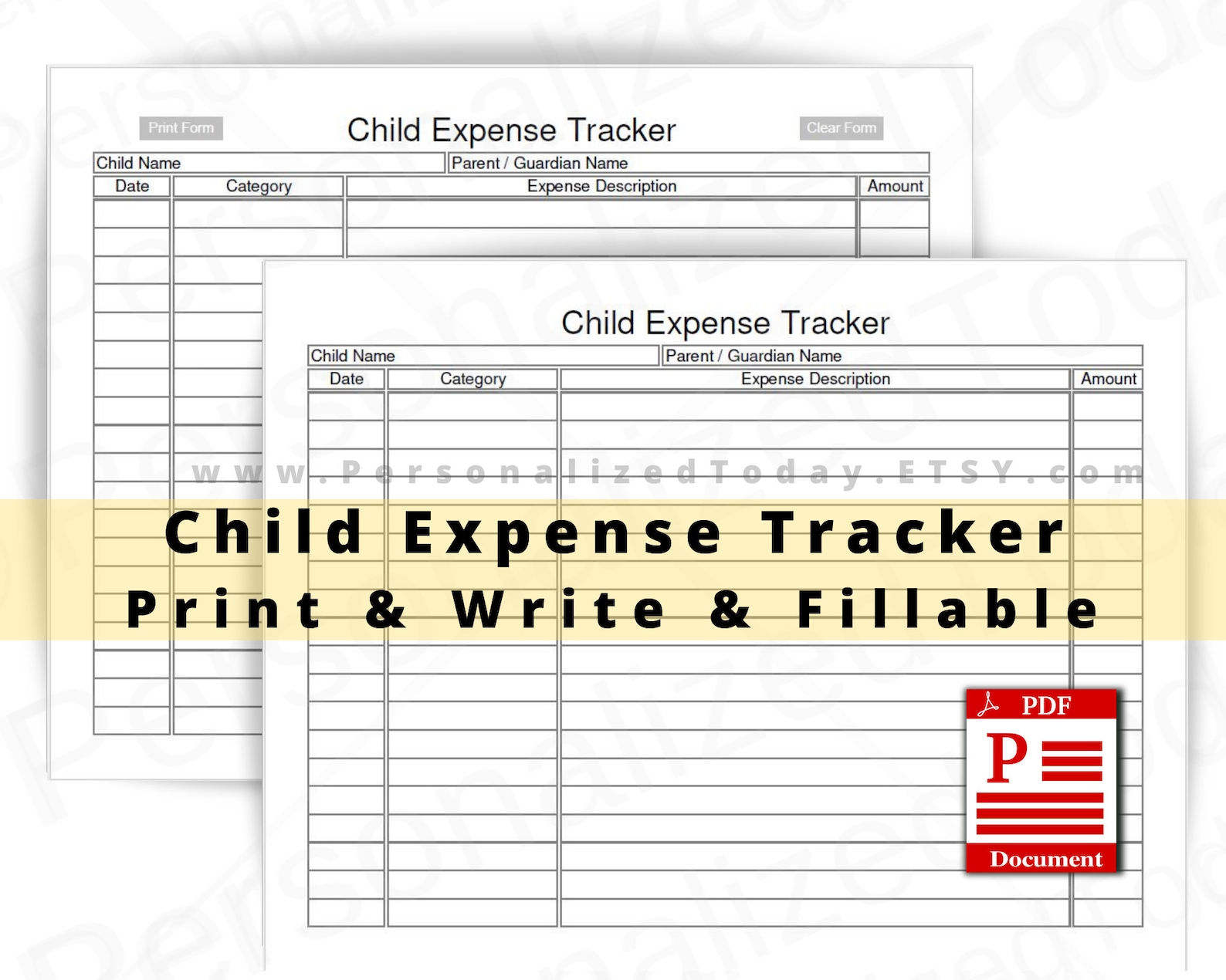 Child Expenses Tracker Fillable and Print and Write PDF Files | Etsy