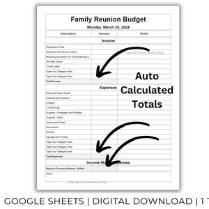 Family Reunion Budget Planner Family Get Together Dues and Costs ...