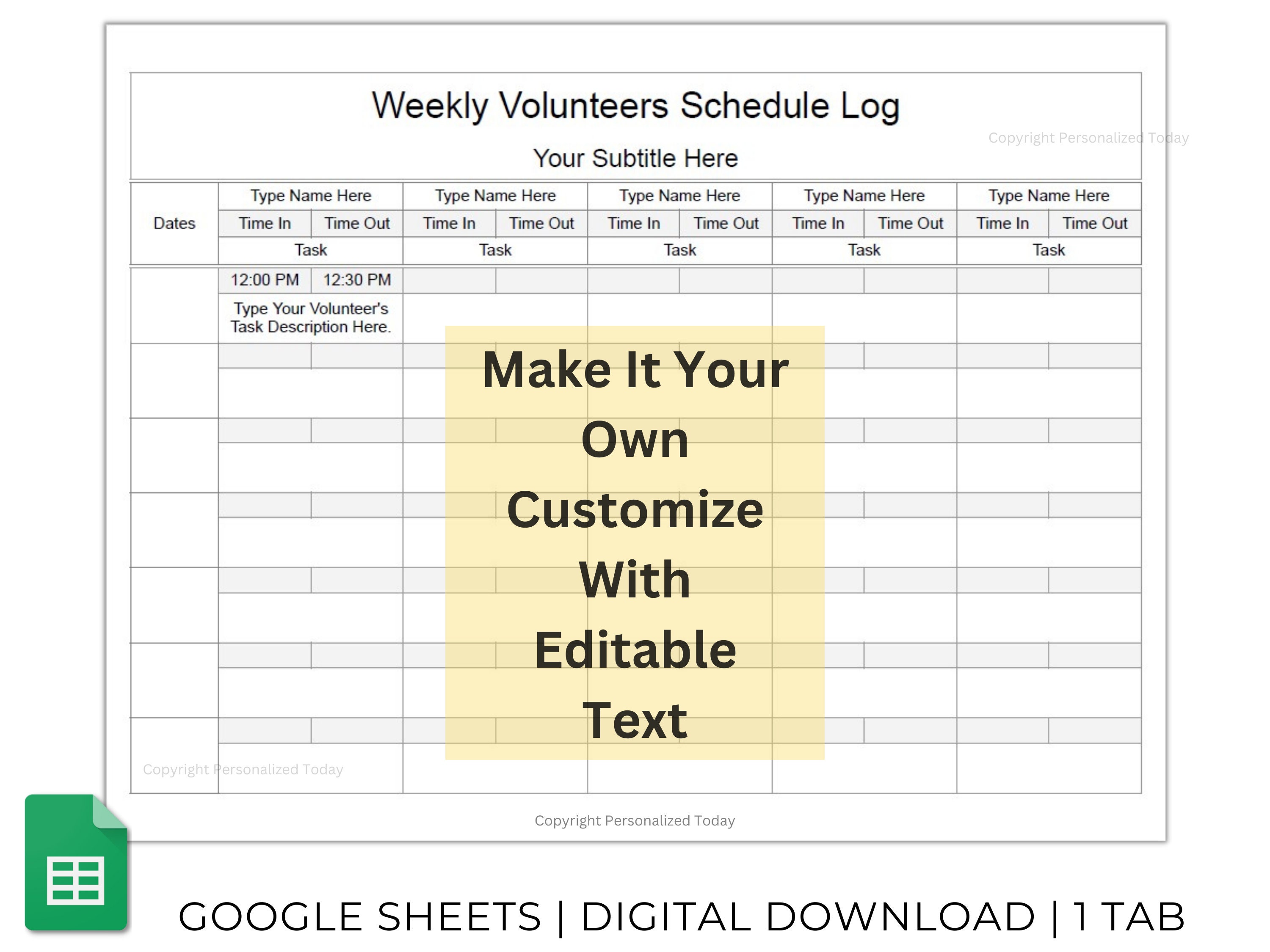 Parent Volunteers Tasks Form With Dates & Times Text Editable Google ...