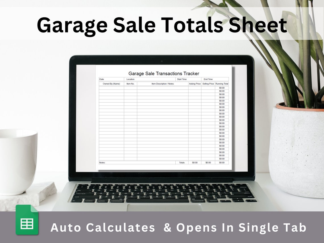 Garage Sale Transactions Tracker Google Sheets Editable Spreadsheet ...