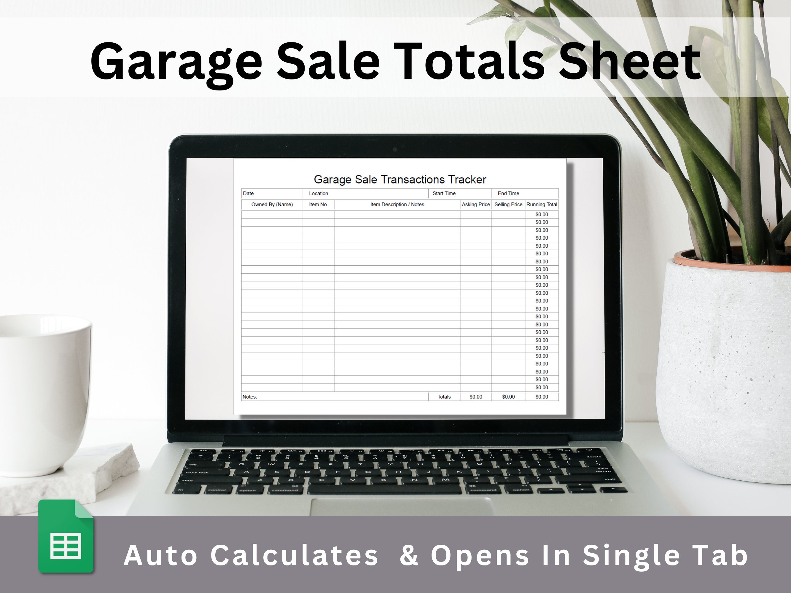 Garage Sale Transactions Tracker Google Sheets Editable Spreadsheet ...