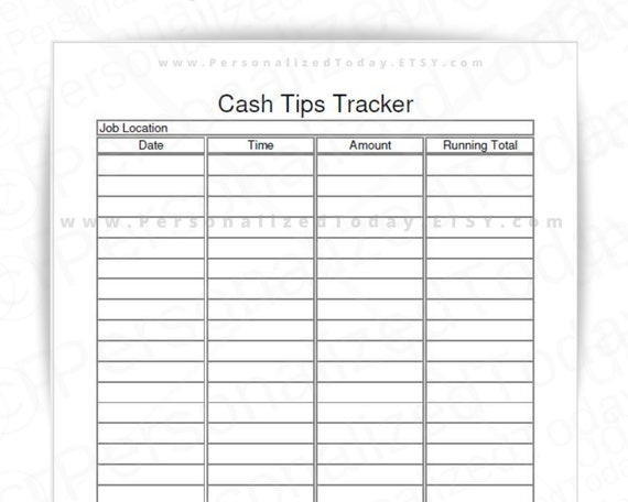 Cash Tips Tracker Fillable and Print and Write PDF Digital | Etsy