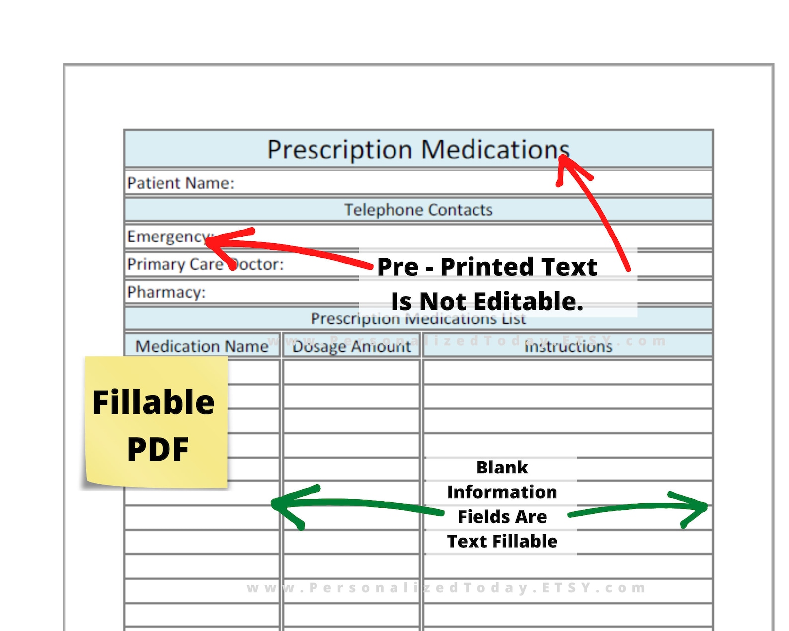 Printable Prescription Medications List PDF Digital Download - Etsy